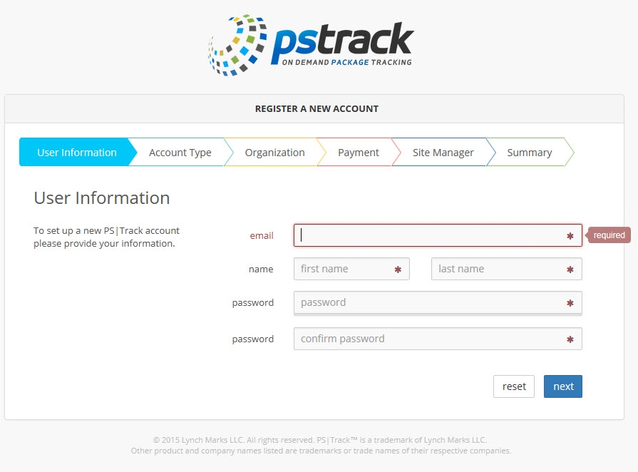 Creating a PS/Track account