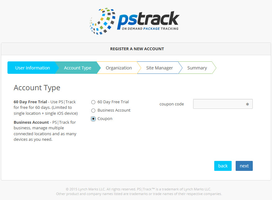 Creating a PS/Track account